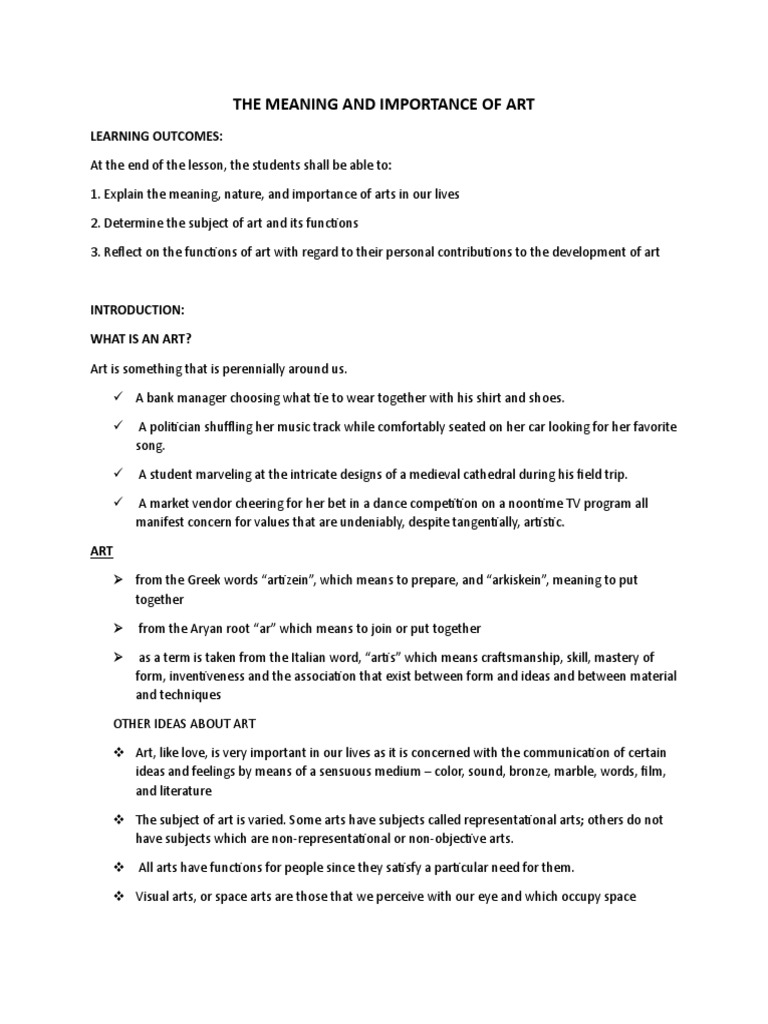 The Meaning and Importance of Art Outline | PDF | Aesthetics ...