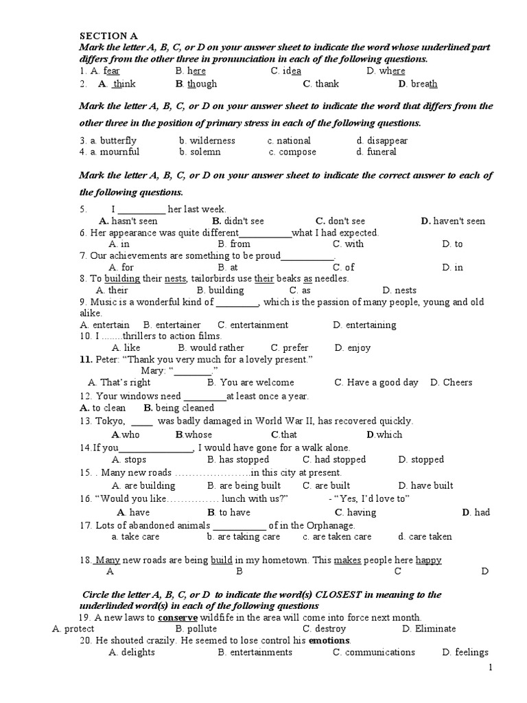 English Language Pronunciation and Grammar Quiz | PDF