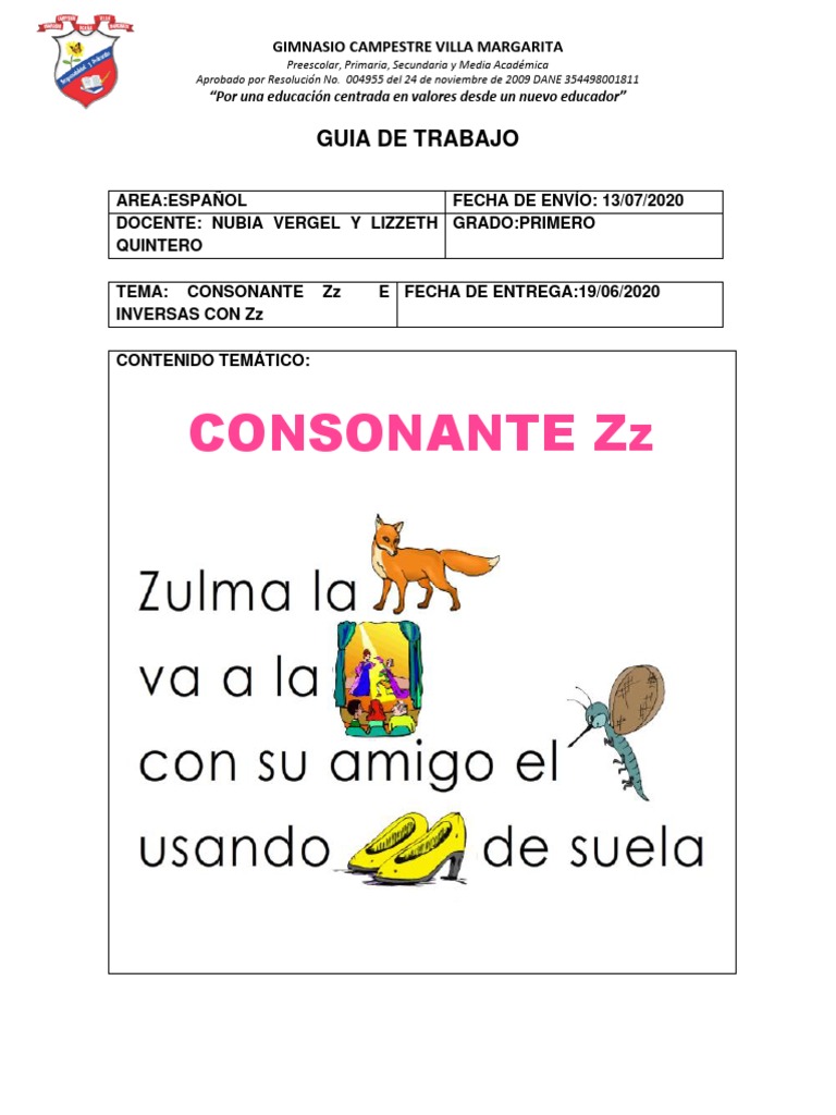 Consonante ZZ: Guia de Trabajo | PDF | Educación de la primera infancia