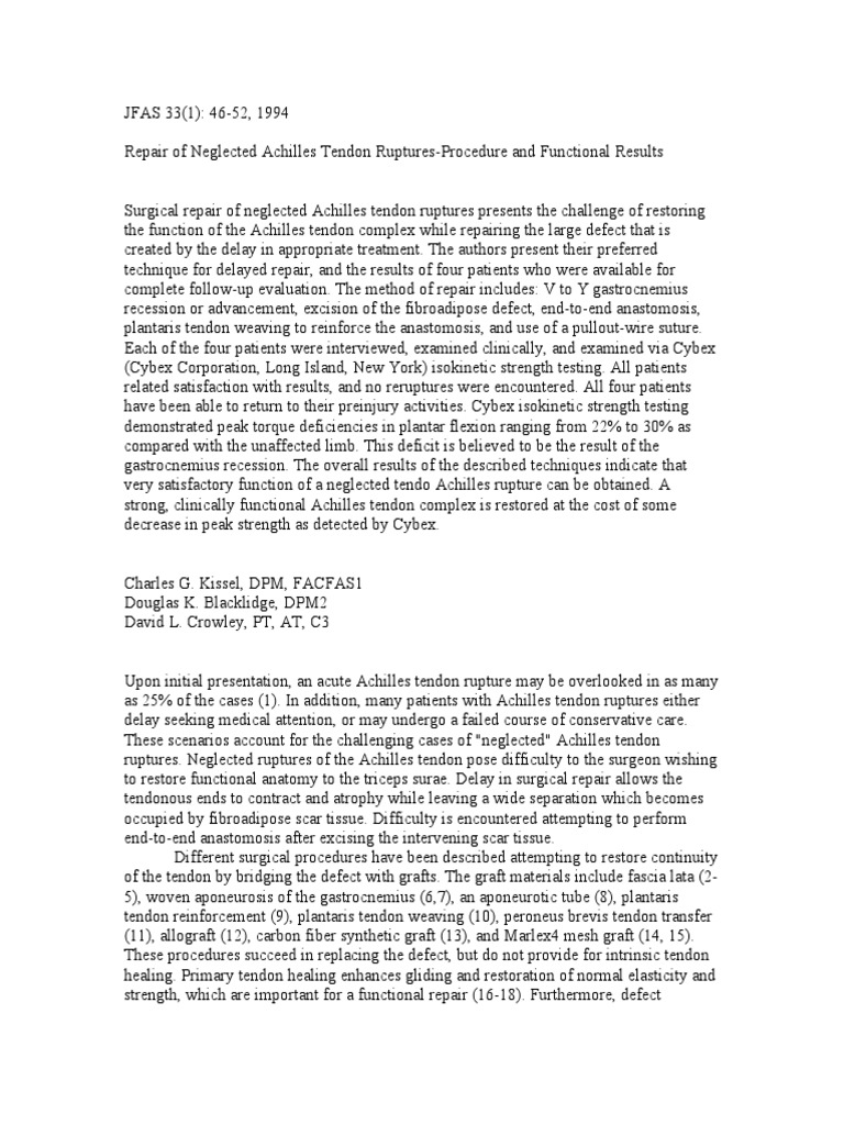 Repair of Neglected Achilles Tendon Ruptures JFAS 1994 | PDF | Tendon ...