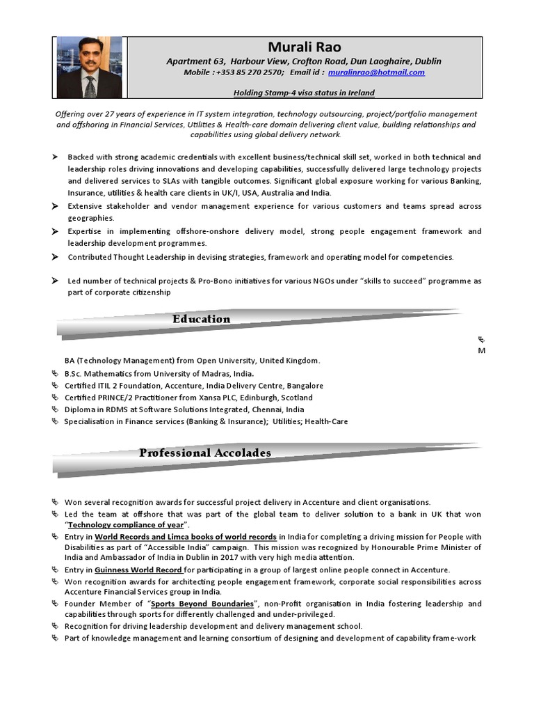 Murali_Rao_profile_2020_new | PDF | Project Management | Offshoring