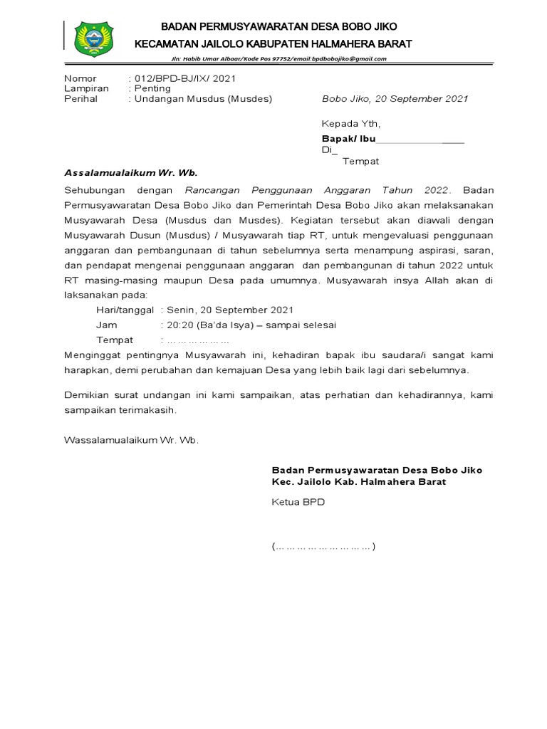 Undangan Musyawarah Desa | PDF