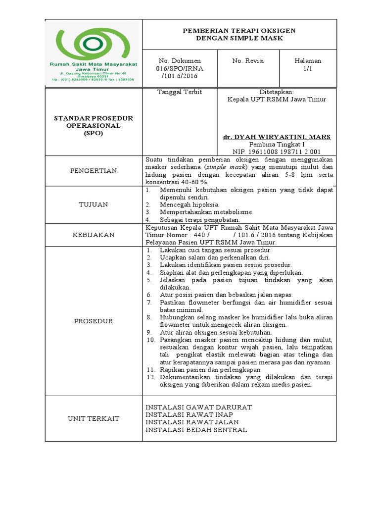 16.pemberian Oksigen Dengan Simple Mask | PDF