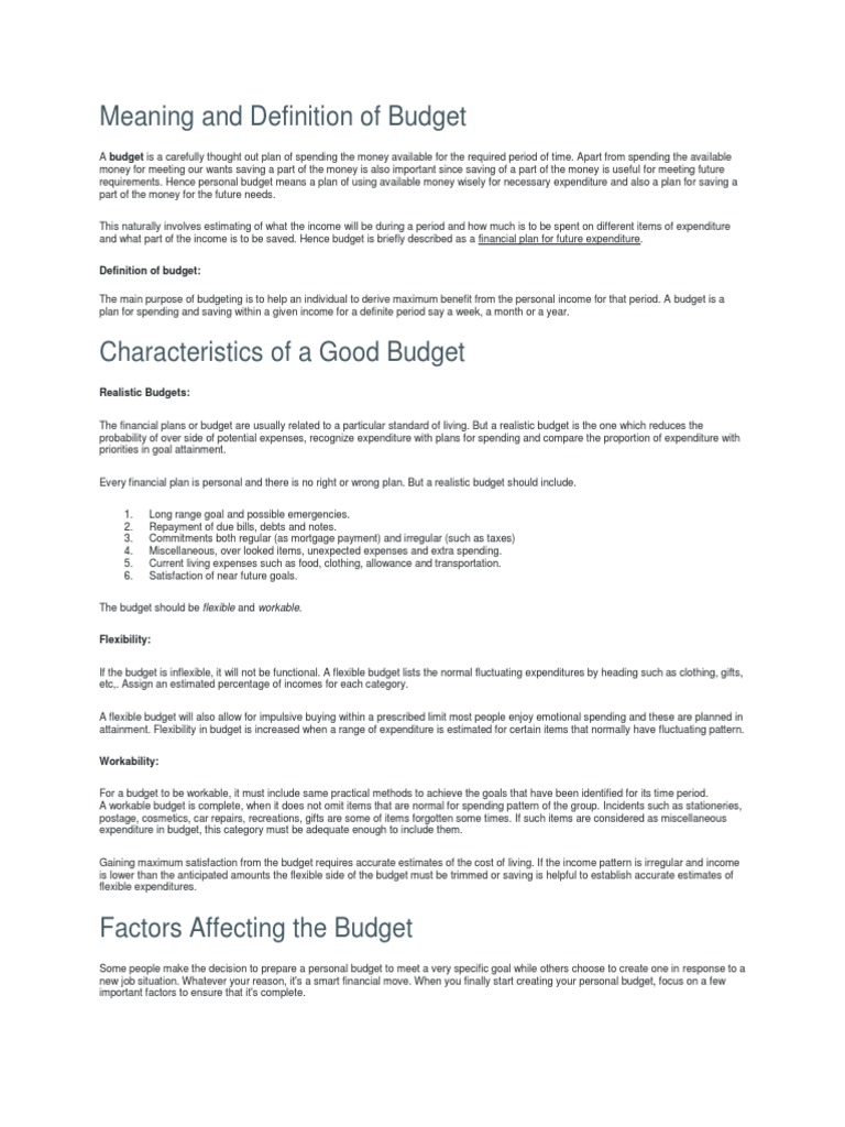 Meaning and Definition of Budget | PDF | Budget | Income