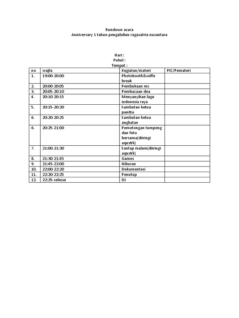 Rundown Acara ANNIVERSARY | PDF