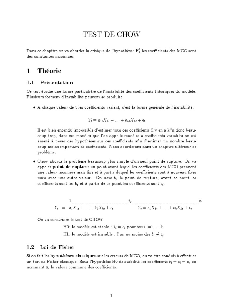 Test de Chow et loi de Fisher | PDF | Méthode scientifique | Théorie de ...