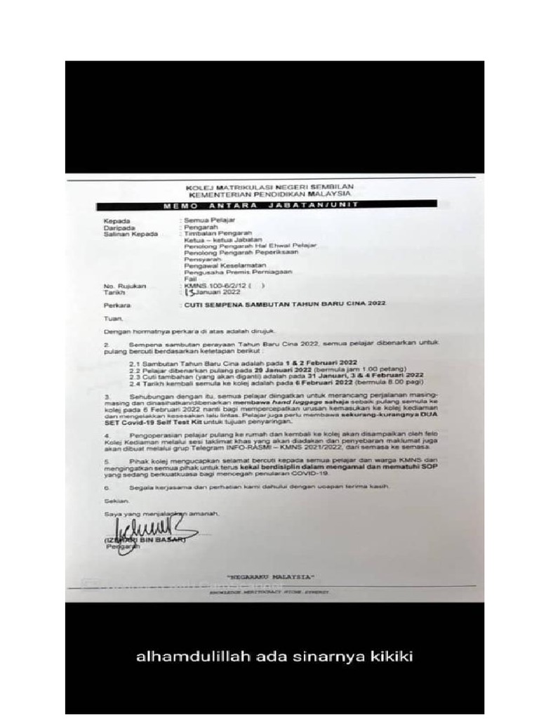 Memo Cuti Sempena Tahun Baru Cina | PDF