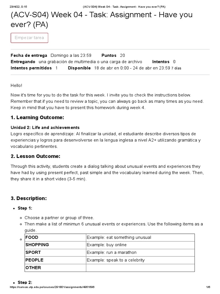 Week 04 Assignment: Have You Ever? | PDF | Grammar | Cognitive Science