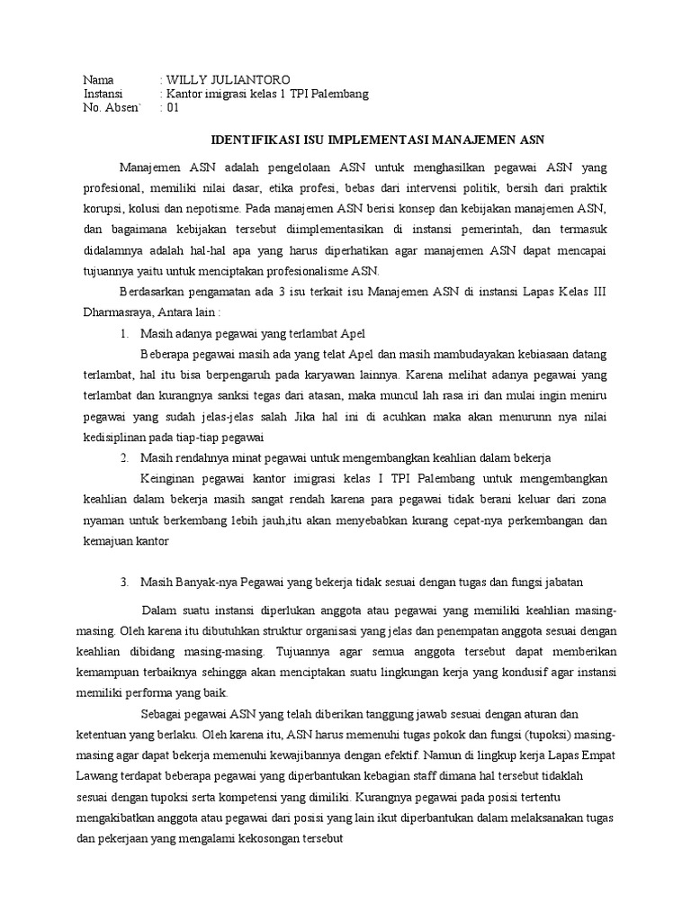 Identifikasi Isu Implementasi Manajemen Asn | PDF