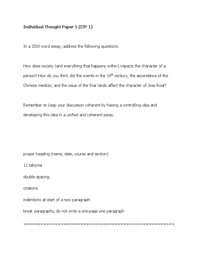 Individual Thought Paper 1 (ITP 1) | PDF | Social Group | Socialization