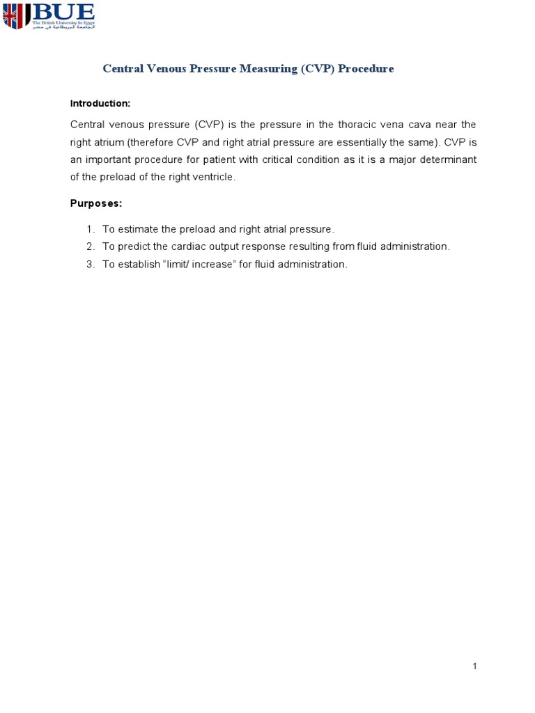 CVP Measurement Using Water Manometer | PDF | Atrium (Heart ...