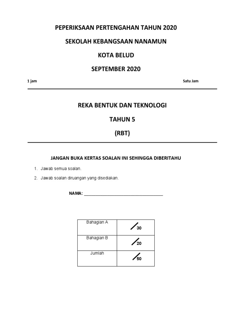 Soalan RBT Tahun 5 SKN | PDF