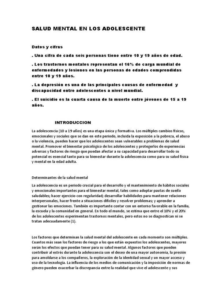 Salud Mental Adolescente: Claves y Retos | PDF | Salud mental ...