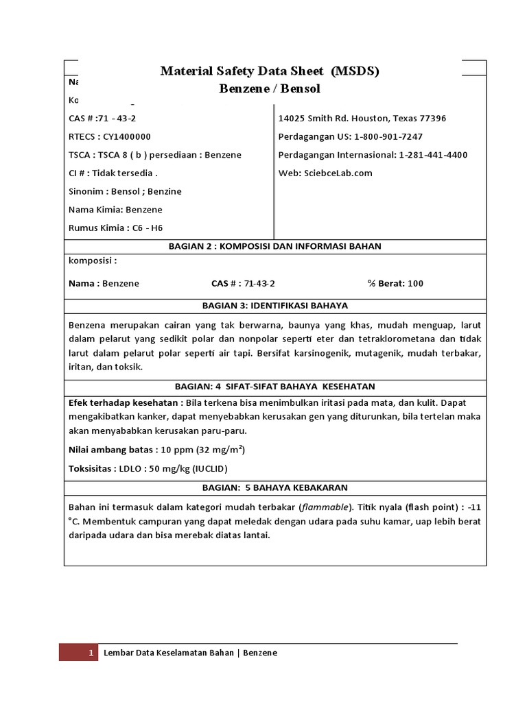 Benzene: Risiko dan Penanganan Aman | PDF | Sains & Matematika