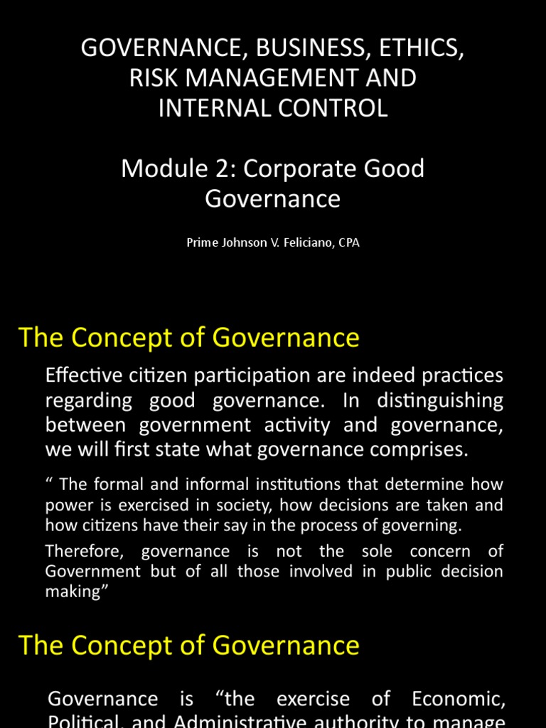 Corporate Governance and Ethics Overview | PDF | Governance | Corporate ...