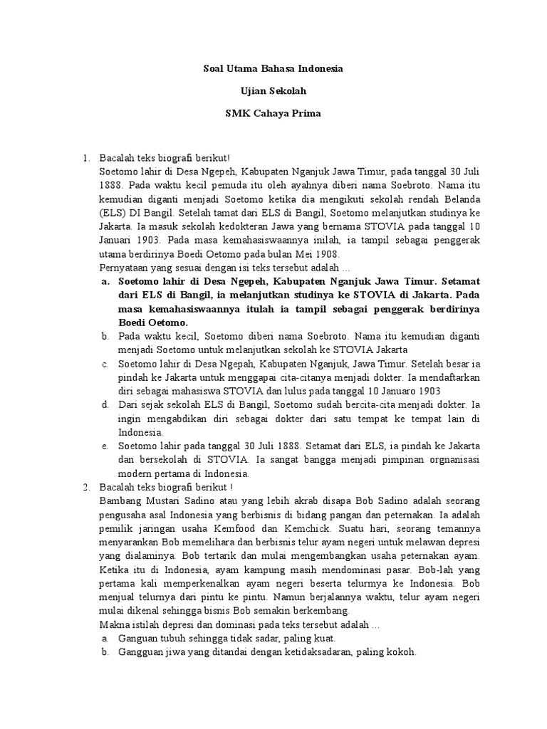 Soal Utama Bahasa Indonesia US | PDF