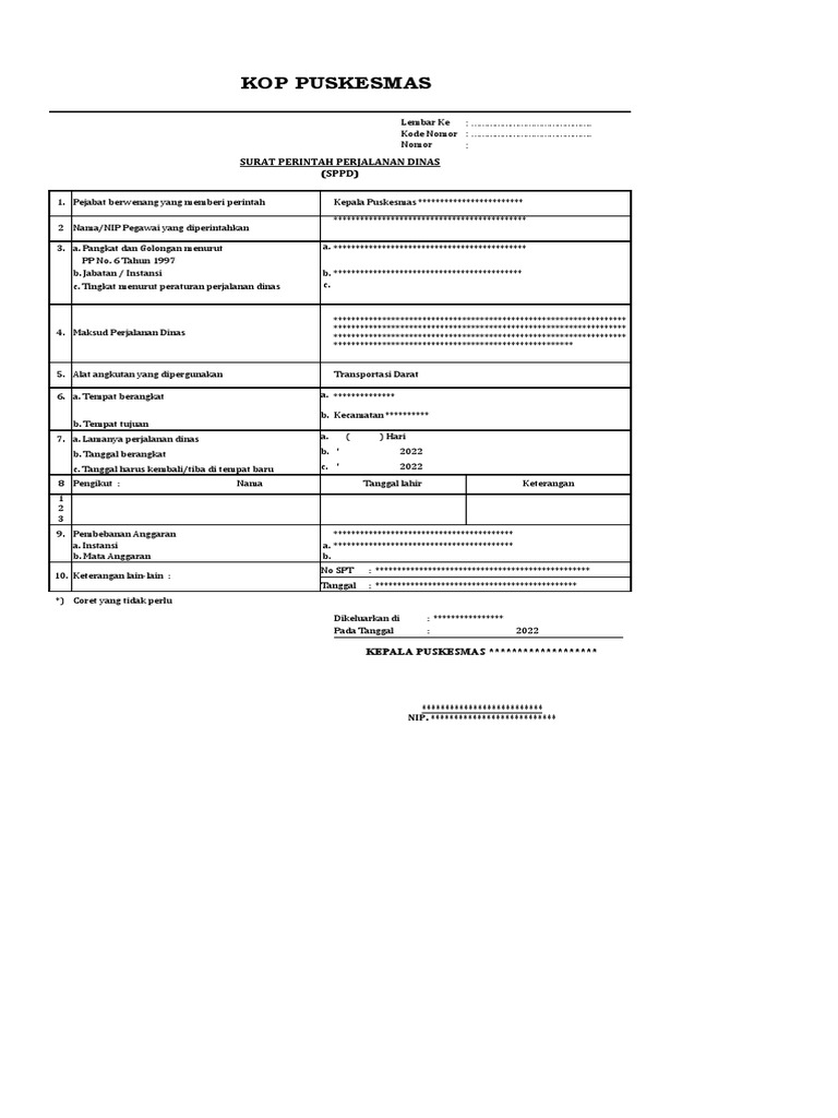 Format SPPD Puskesmas | PDF