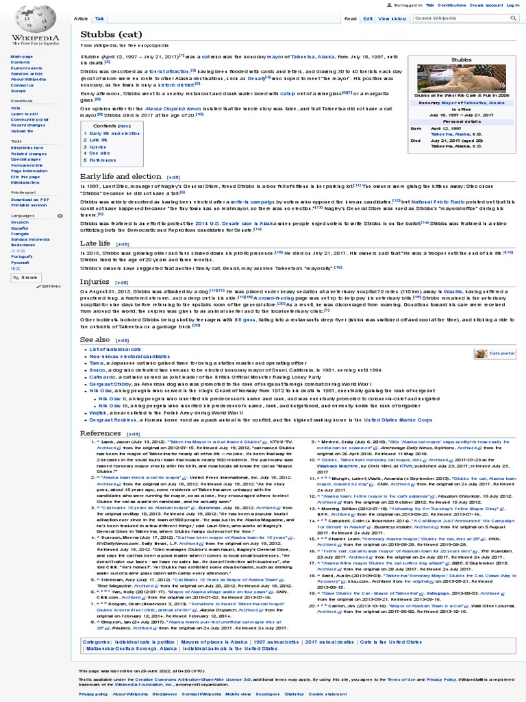 Stubbs (Cat) - Wikipedia | PDF