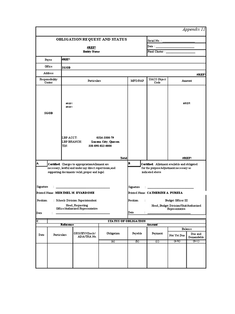 Obligation Request and Status: Appendix 11 | Download Free PDF ...