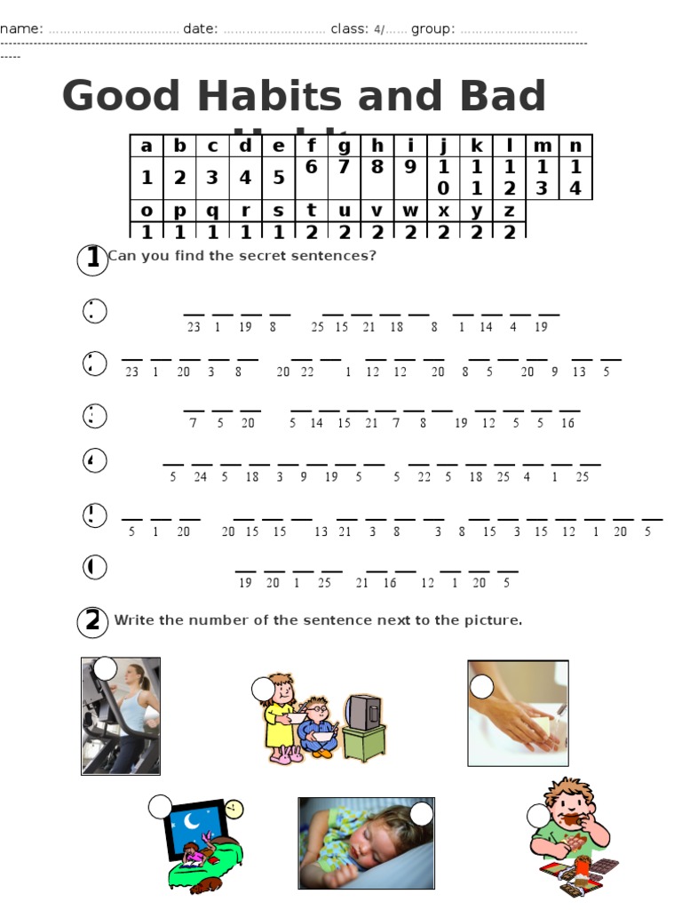 Good Habits And Bad Habits Worksheet
