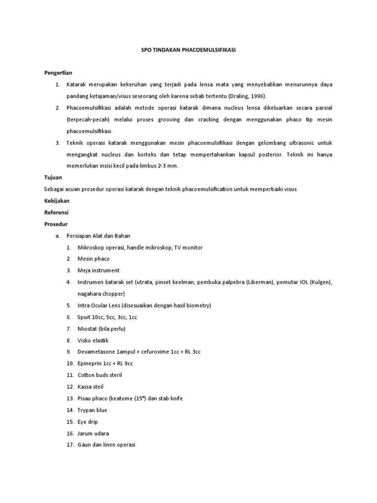 Prosedur Operasi Phacoemulsifikasi | PDF | Sains & Matematika ...