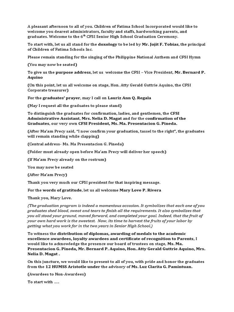 Graduation Script | PDF