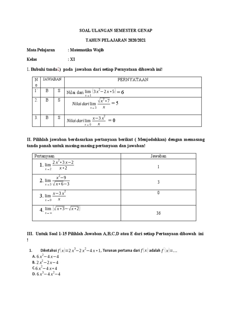 Soal Ulangan Semester Genap Akm PKBM | PDF