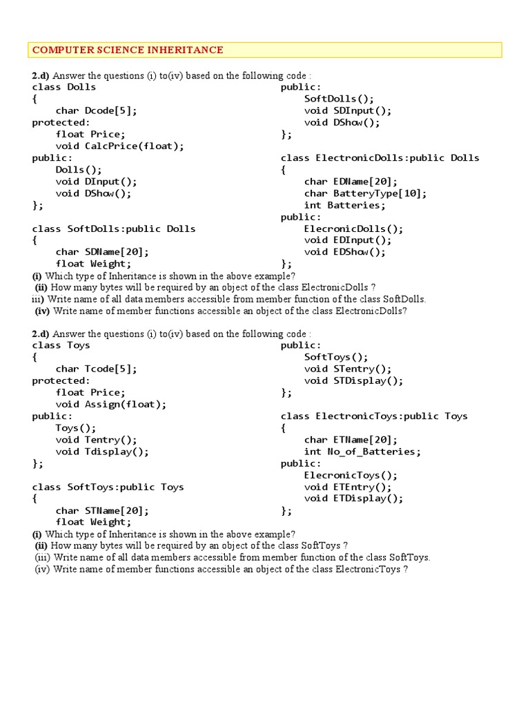Inheritance Questions | PDF | Method (Computer Programming) | Integer (Computer Science)