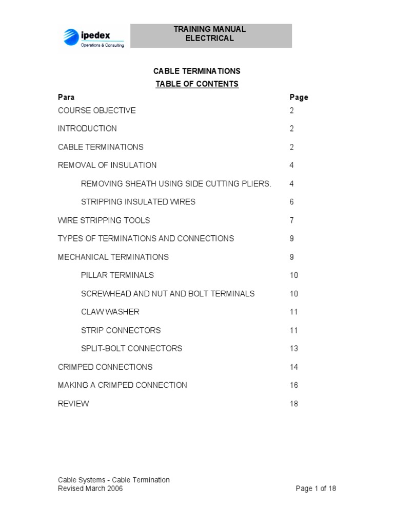 Training Manual Electrical: Cable Systems - Cable Termination Revised ...