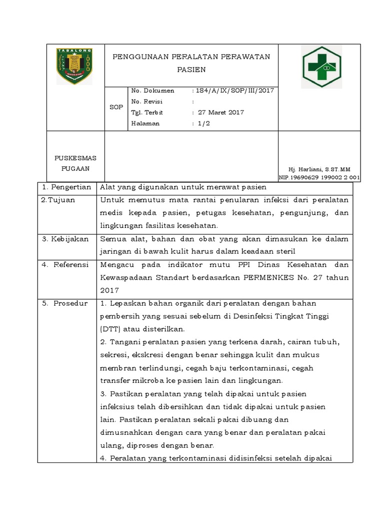 Sop Penggunaan Peralatan Perawatan Pasien | PDF | Pengembangan Diri | Sains & Matematika