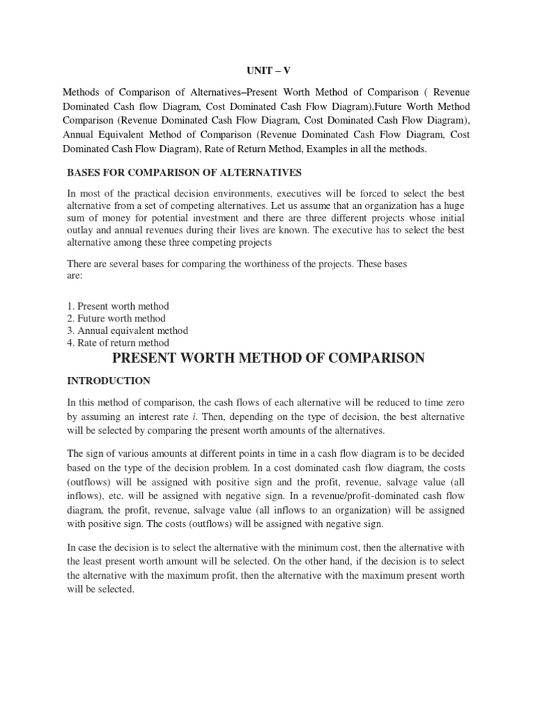 Present Worth Method of Comparison | PDF | Net Present Value | Interest
