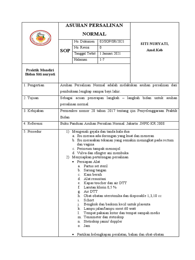 SOP Pertolongan Persalinan | PDF | Sains & Matematika