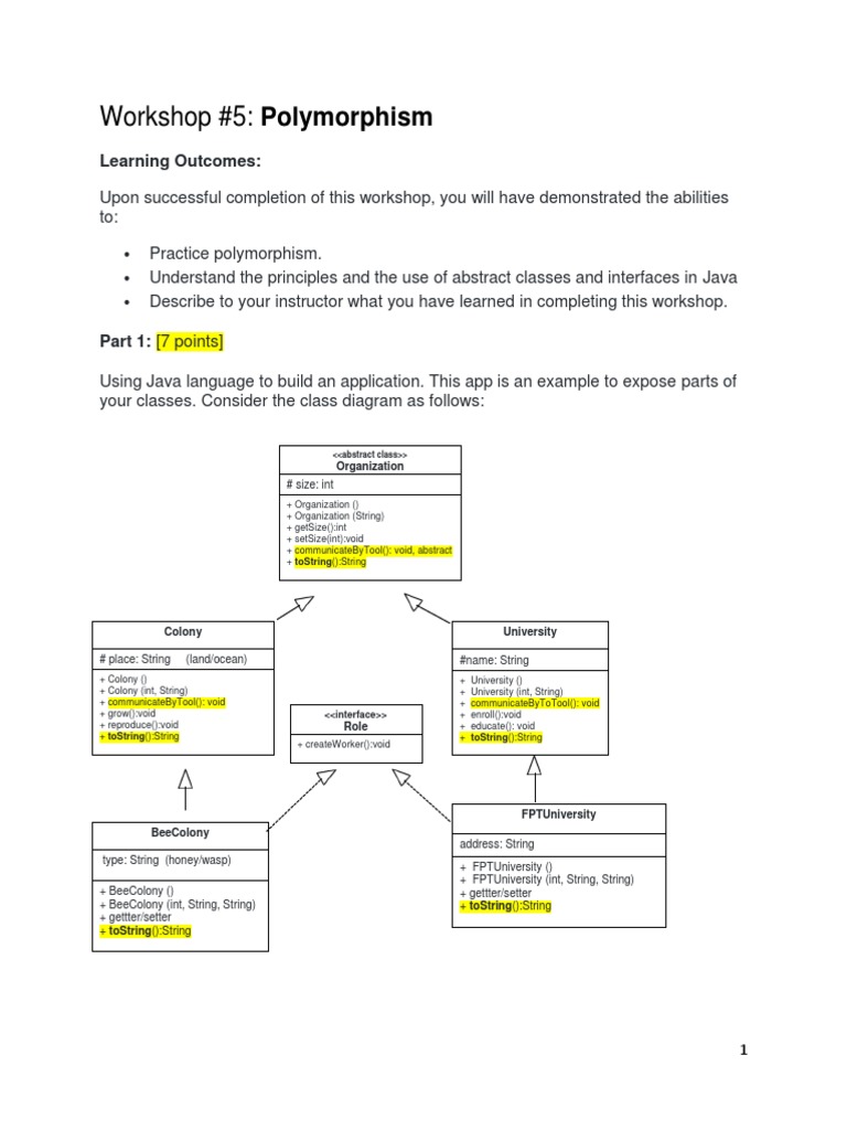 Workshop #5: Polymorphism: Learning Outcomes | PDF | Method (Computer ...
