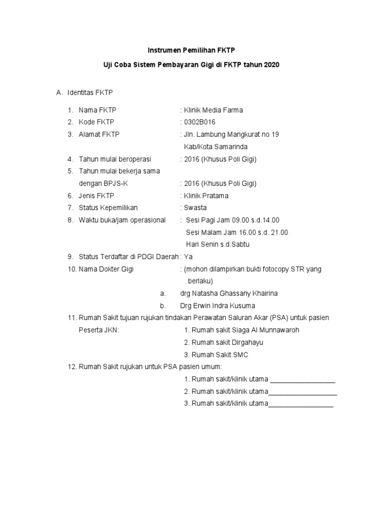 Form Instrumen Klinik Media Farma (Survey PSA Gigi) | PDF