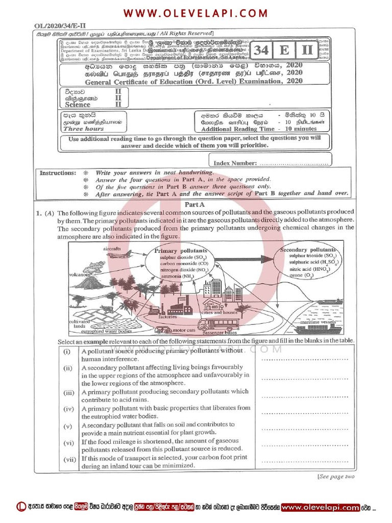 2020 Ol Science Part II Paper English Medium Olevelap PDF | PDF