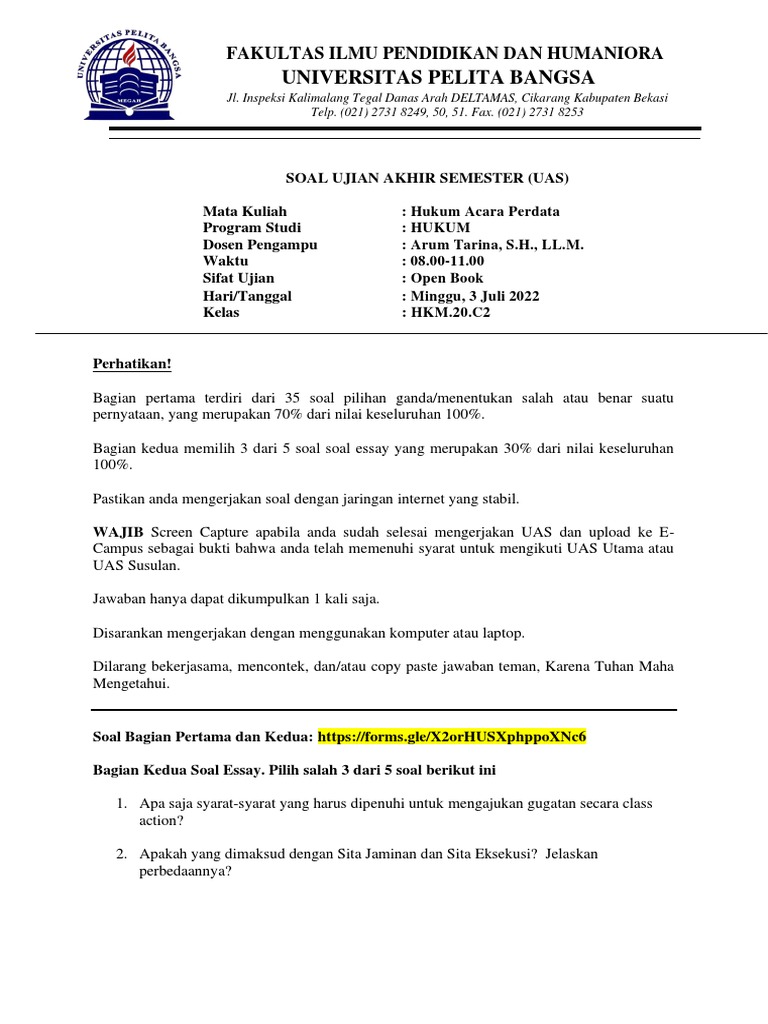UAS HKM.20.C2 Hukum+Acara+Perdata+TA+2021 2022 | PDF