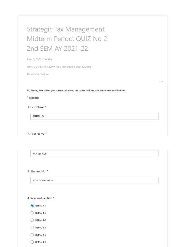 Strategic Tax Management Midterm Quiz | PDF | Debt | Taxes