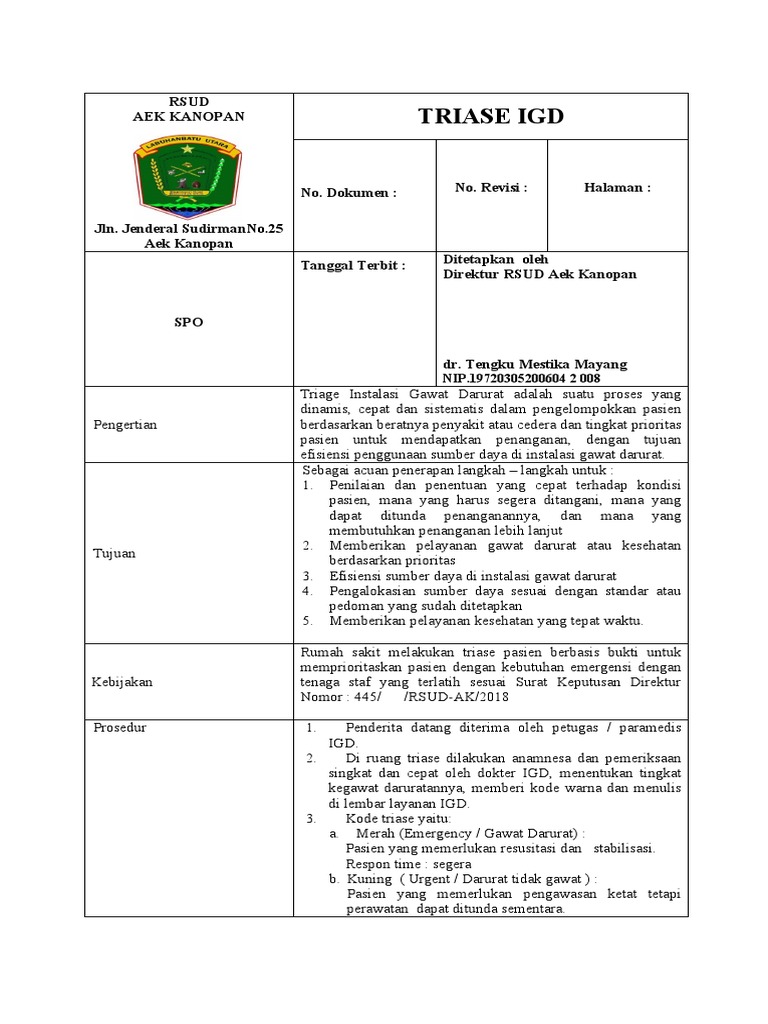 Sop Triase Igd 2 | PDF | Sains & Matematika