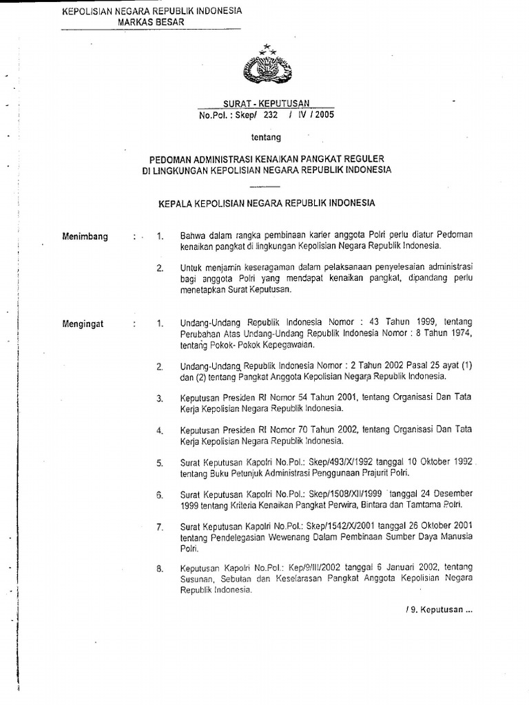 TGL 2005-04-19 Skep Kapolri 232 TTG Pedoman Adm Kenaikan Pangkat ...