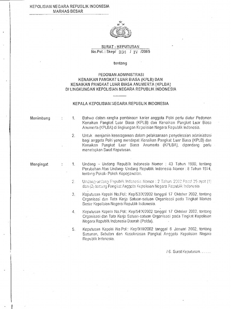 TGL 2005-04-19 Skep Kapolri 234 TTG Pedoman Adm Kenaikan Pangkat Luar ...