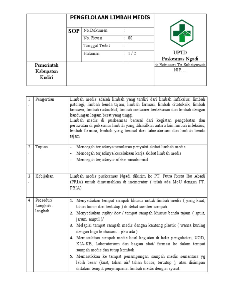 SOP Pengelolaan Limbah Medis | PDF