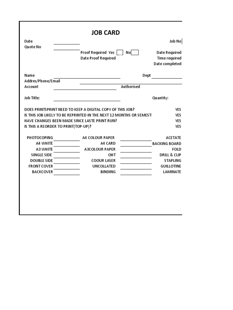 JOB CARD | PDF