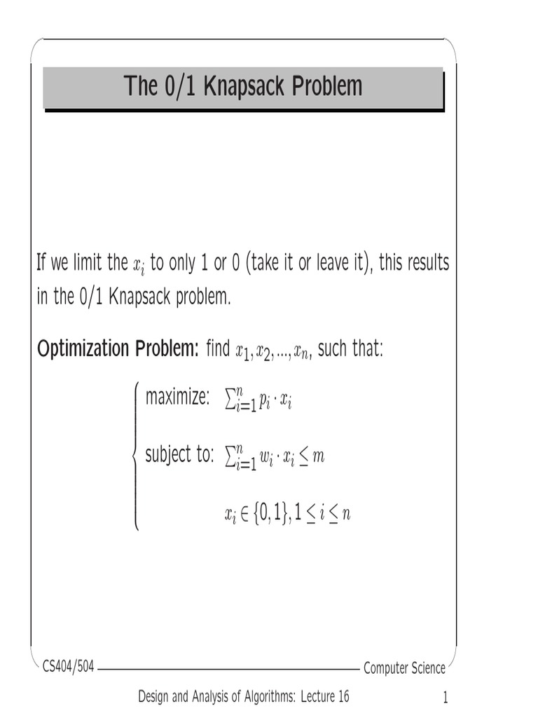 8_knapsack_dynamic | PDF | Mathematical Optimization | Dynamic Programming