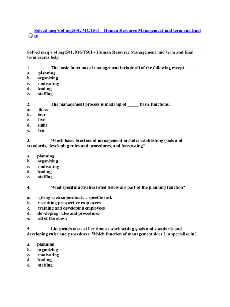 HRM Unsolved Mcqs | PDF | Employment | Performance Appraisal
