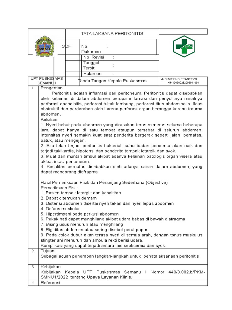 Sop Penatalaksanaan Peritonitis | PDF