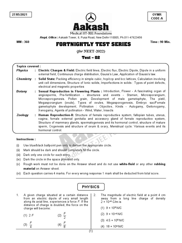 Aakash Fortnightly Test | PDF | Menstrual Cycle | Luteinizing Hormone