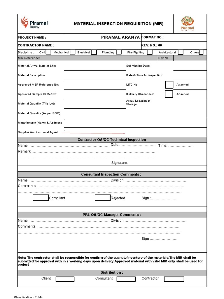 Material Inspection Request Format | PDF