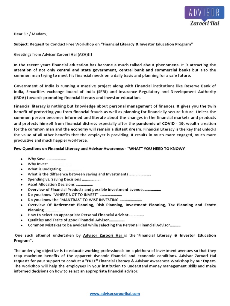 Financial Literacy Proposal | PDF | Financial Literacy | Investing