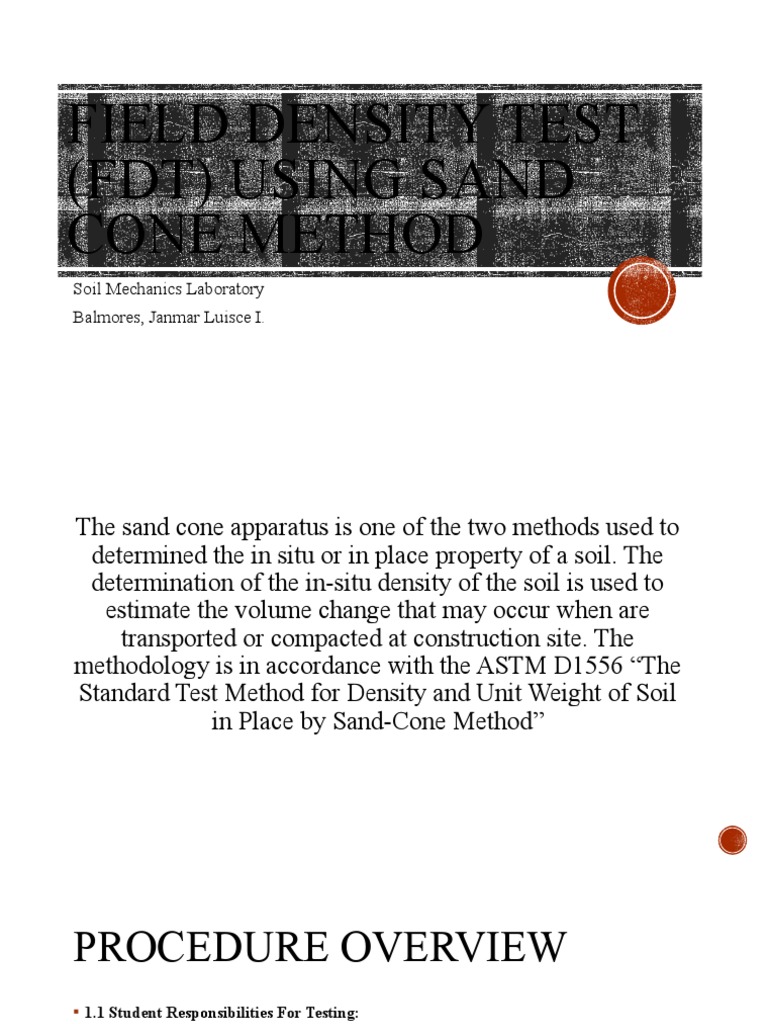 Field Density Test (FDT) Using Sand Cone Method: Soil Mechanics ...