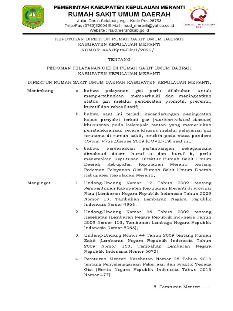 SK Pedoman Pelayanan Gizi | PDF